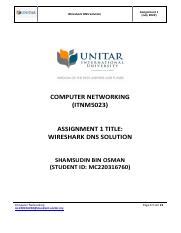 Assignment ITNM Wireshark DNS Solution Shamsudin Osman MC V Pdf Wireshark