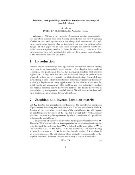Pdf Jacobian Manipulability Condition Number And Accuracy Of