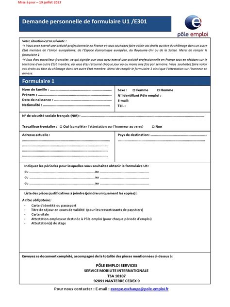 Demande Personnelle De Formulaire U1 E301 Pdf