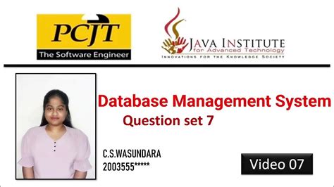 Question Set 7 Database Management System Java Institute Youtube