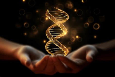 Premium Ai Image Shine Alien Dna Molecule In Hands Helical Structure