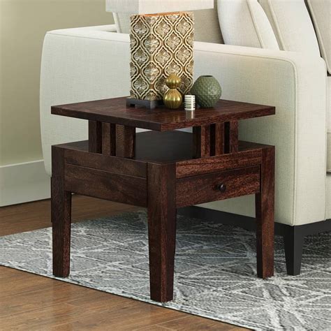 Santa Fe Elevated Solid Wood End Table With 1 Drawer