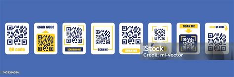스마트 폰을위한 Qr 코드 스캔 Qr 코드 프레임 벡터 세트 전자 디지털 기술 벡터 일러스트 레이 션 평면 스타일 바코드 스캐너에 대한 스톡 벡터 아트 및 기타 이미지