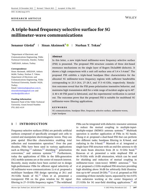 A Triple‐band Frequency Selective Surface For 5g Millimeter‐wave Communications Request Pdf