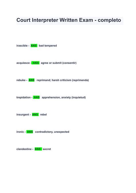 Court Interpreter Written Exam Completo 2023 A Graded 100