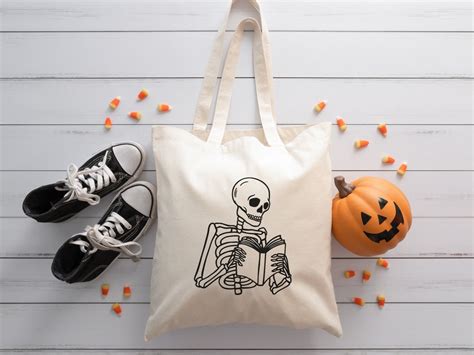Skeleton Reader Book Tote Bag Bookish Bag Horror Book Bag Skull Book