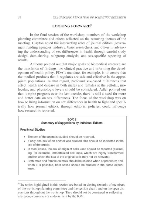 Looking Forward Sex Specific Reporting Of Scientific Research A Workshop Summary The