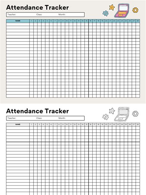 Attendance Tracker In Pastel Color And Monochromatic Simple Style A4
