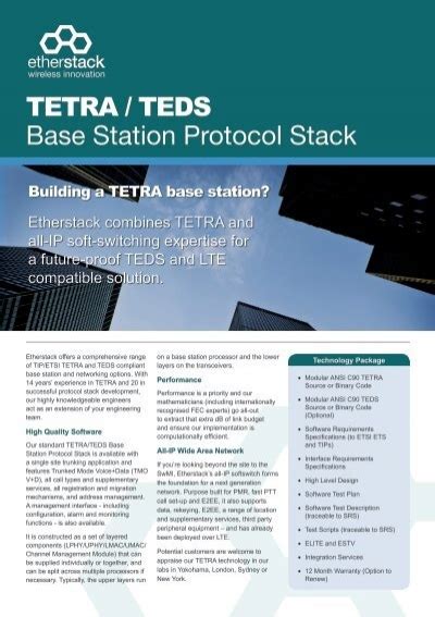 TETRA TEDS Base Station Protocol Stack Etherstack