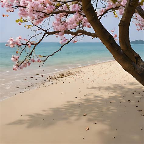 Premium Photo A Beach With A Tree And The Ocean In The Background
