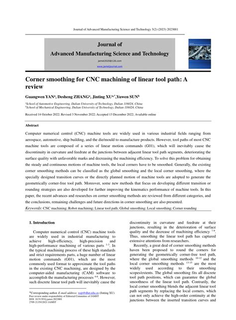 pdf corner smoothing for cnc machining of linear tool path a review