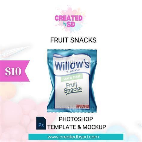 Fruit Snacks Wrapper Template Editable Psd Mockup Etsy