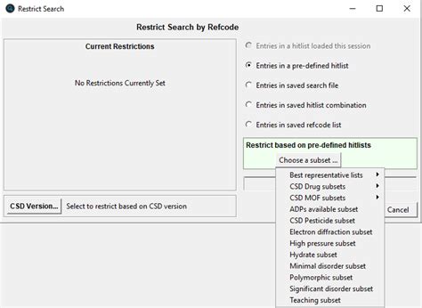 Crystal Structure Database Subsets Ccdc