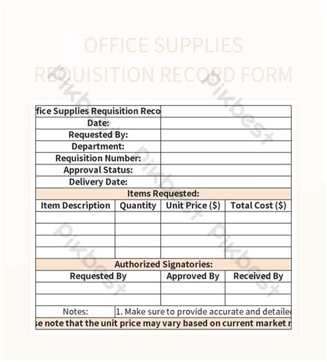 Office Supplies Requisition Record Form Excel Template Free Download