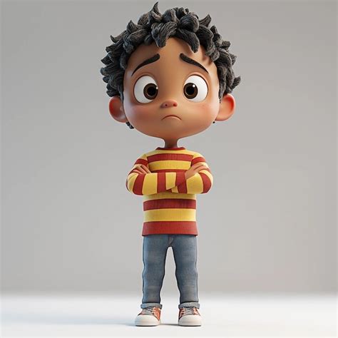 A Cartoon Boy With A Frowning Face And Crossed Arms Premium Ai