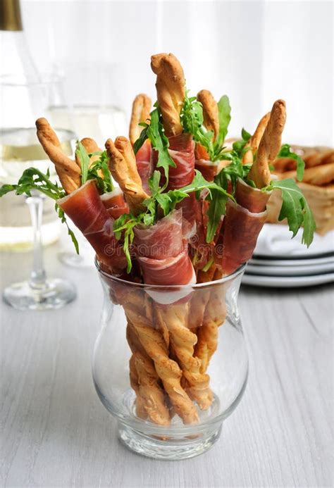 Grissini With Prosciutto And Arugula Stock Image Image Of Bread