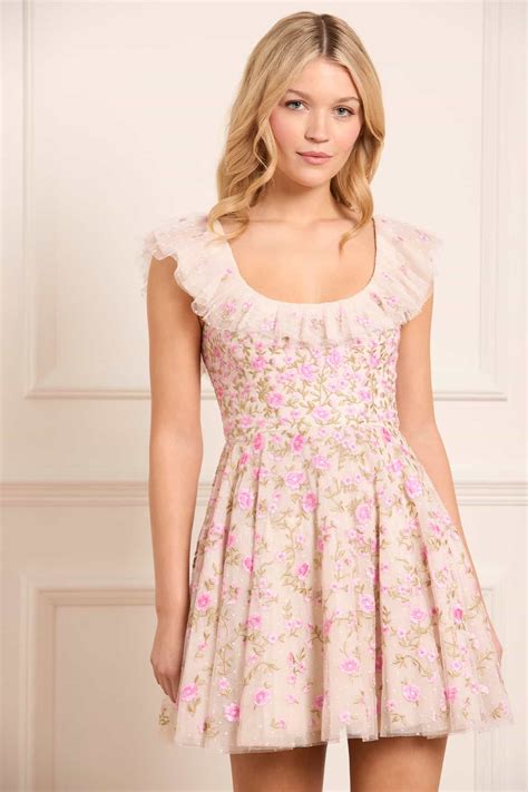 Lea Ditsy Micro Mini Dress Champagne Needle And Thread