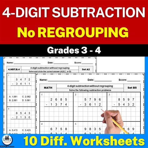 4 digit subtraction without regrouping worksheets expertuition worksheets library
