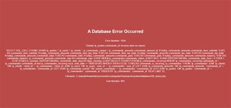 A Database Error Occurred Error Number 1054 Champ Ip Quotes Commande