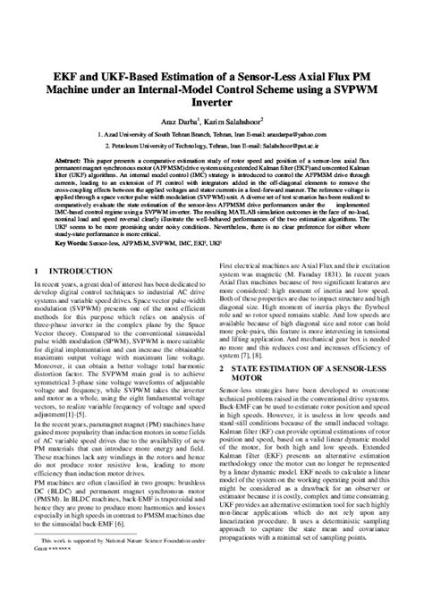 Pdf Ekf And Ukf Based Estimation Of A Sensor Less Axial Flux Pm