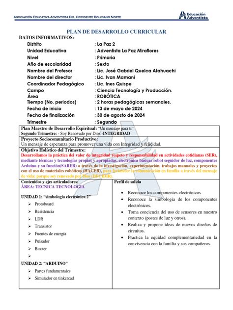 Pdc 6to De Primaria 2do Trim 2024 Pdf Electrónica Arduino