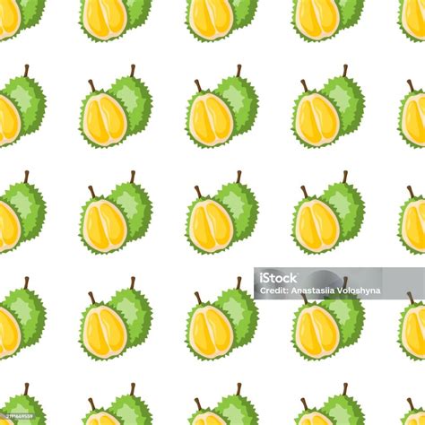 흰색 배경에 두리안 과일 평면 완벽 한 패턴입니다 포장지 기프트 카드 포스터 배너 디자인 0명에 대한 스톡 벡터 아트 및 기타 이미지 Istock
