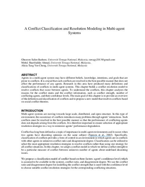 Pdf Conflict Classification And Resolution Modeling In Multi Agent Systems