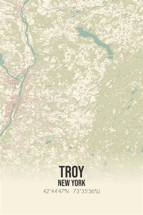 Retro Us Map Of Troy New York Vintage Street Map Stock Illustration Illustration Of