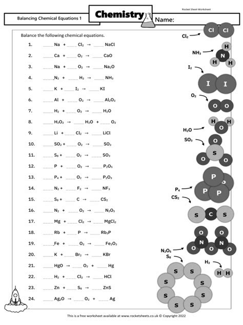 C1 Balancing Chemical Equations Easy Worksheet Rocket Sheets Pdf
