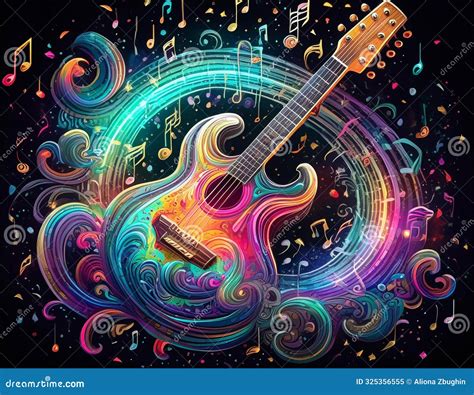A Musical Clip Art Galaxy Music Notes And A Guitar Stock Illustration