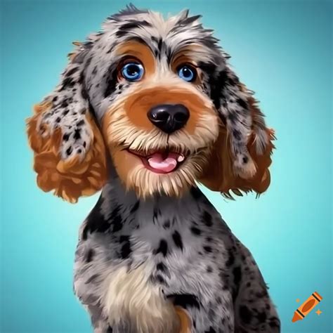 Smiling Cavapoochon Dog With Blue Merle Markings On Craiyon
