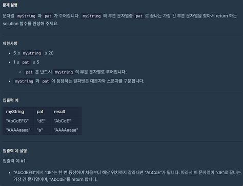 Lv0 프로그래머스 특정 문자열로 끝나는 가장 긴 부분 문자열 찾기 Java Lv0 프로그래머스 특정 문자열로 끝나는 가장 긴 부분 문자열 찾기 Java