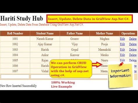 Insert Edit Update Delete Data In GridView Using Asp Net C Hindi