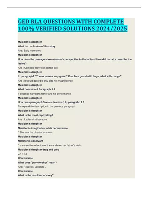 Ged Rla Questions With Complete 100 Verified Solutions 20242025 Ged