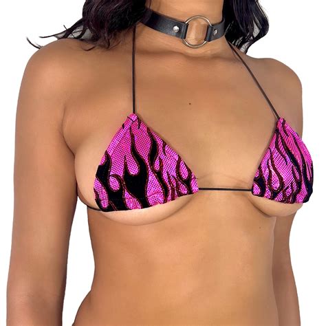 Stripper Exotic Dancer 2 Piece Microkini Set Holo Flames Pink Fire Angel Candy Shop