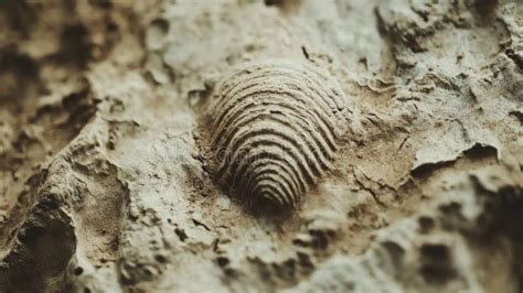 Close Up Of A Fossilized Shell Embedded In Sedimentary Rock Stock