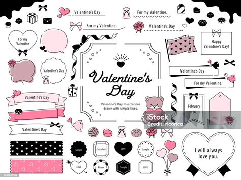 발렌타인 데이 삽화와 장식간단한 선화입니다 이 컬렉션에는 말풍선 낙서 화살표 하트 모양 초콜릿 리본 등이 포함됩니다 0명에 대한 스톡 벡터 아트 및 기타 이미지 Istock