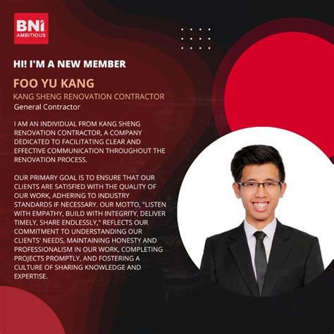 New Member 📣 Foo Yu Kang Of Kang Seng Renovation Contractor Represents The Construction