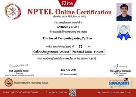 Anirudh J Bhatt On Linkedin Python Coding Nptel Iitropar Certificate Achievementunlocked