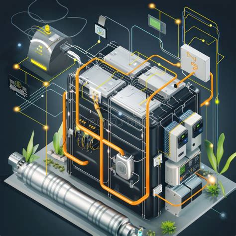 High Tech Schematic Of Battery System Generative Ai Stock Illustration