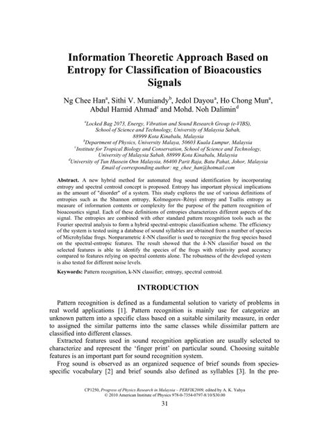 Pdf Information Theoretic Approach Based On Entropy For