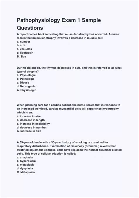 pathophysiology exam 1 sample questions with correct answers latest