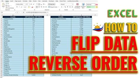 How To Flip Data In Excel Reverse Order Excel Tagalog Youtube