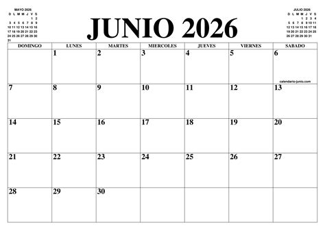 Calendario Junio 2026 El Calendario Junio 2026 Para Imprimir Gratis