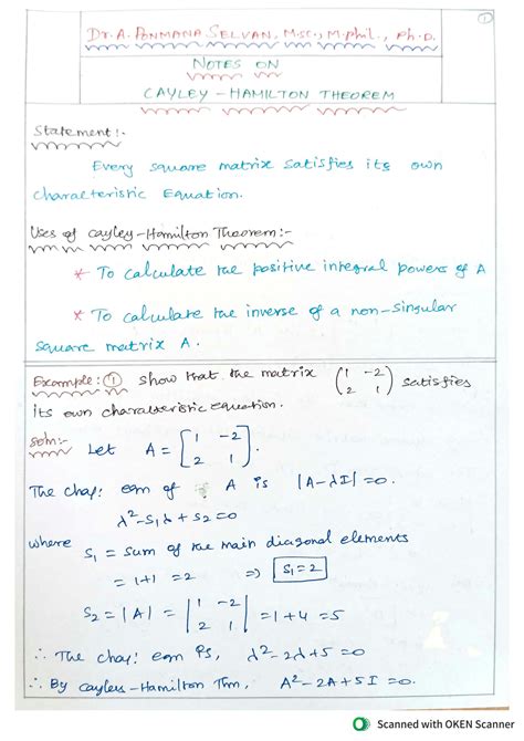 SOLUTION Matrices Cayley Hamilton Theorem Studypool