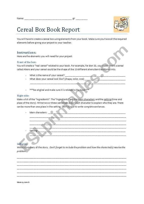Cereal Box Book Report Template Newtemplate My Id