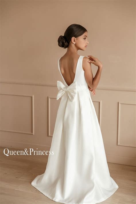Satin Flower Girl Dress Ivory Flower Girl Dress Tutu Girl Etsy
