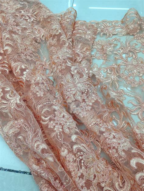 Mesh Lace Light Orange Mesh Floral Embroidery Fabric 3d Handmade In