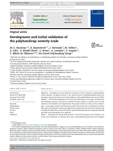 Pdf Development And Initial Validation Of The Polyhandicap Severity Scale