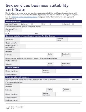 Sex Services Business Suitability Certificate Nt Gov Doc Template PdfFiller